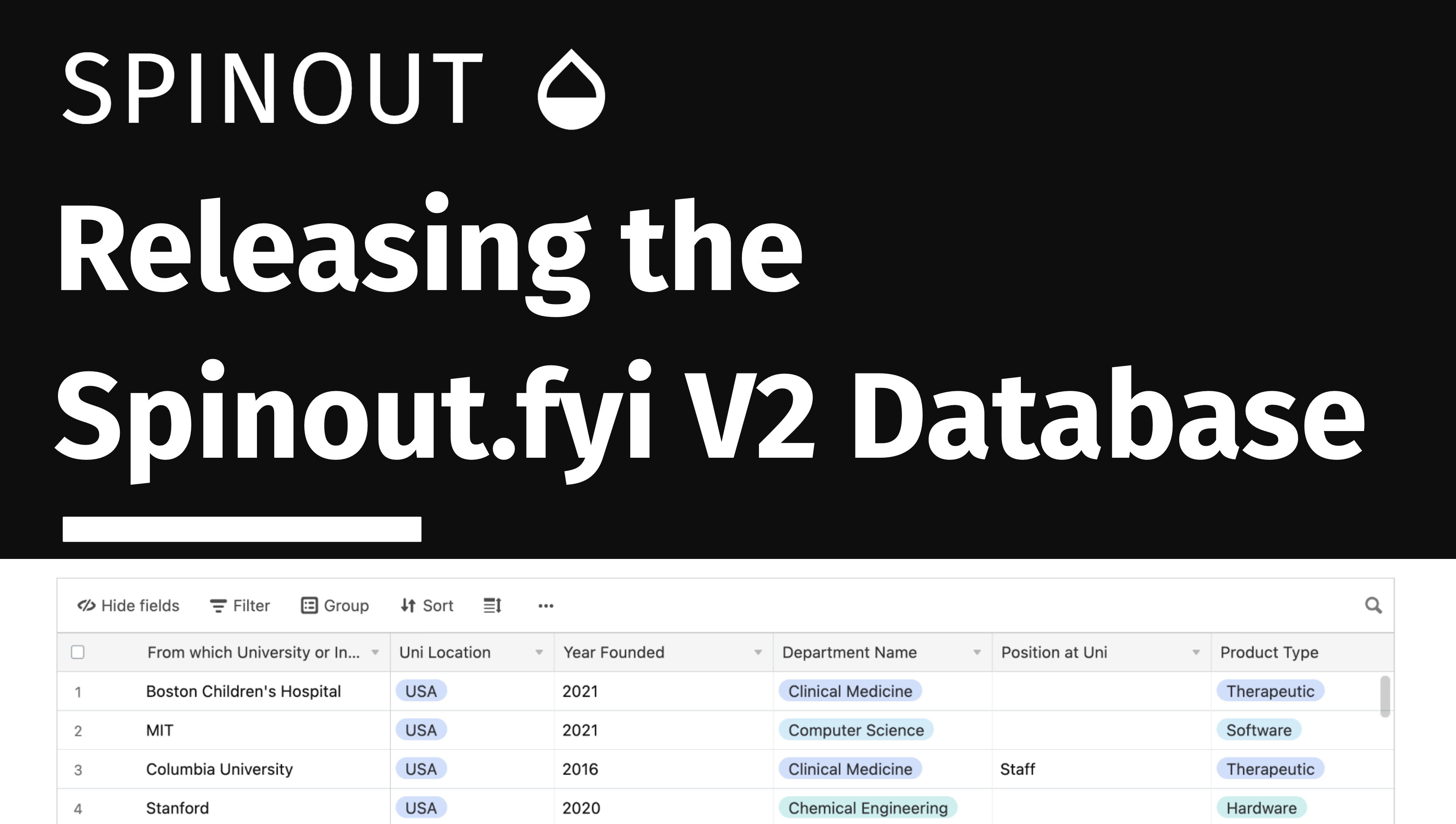 Releasing the Spinout.fyi V2 database